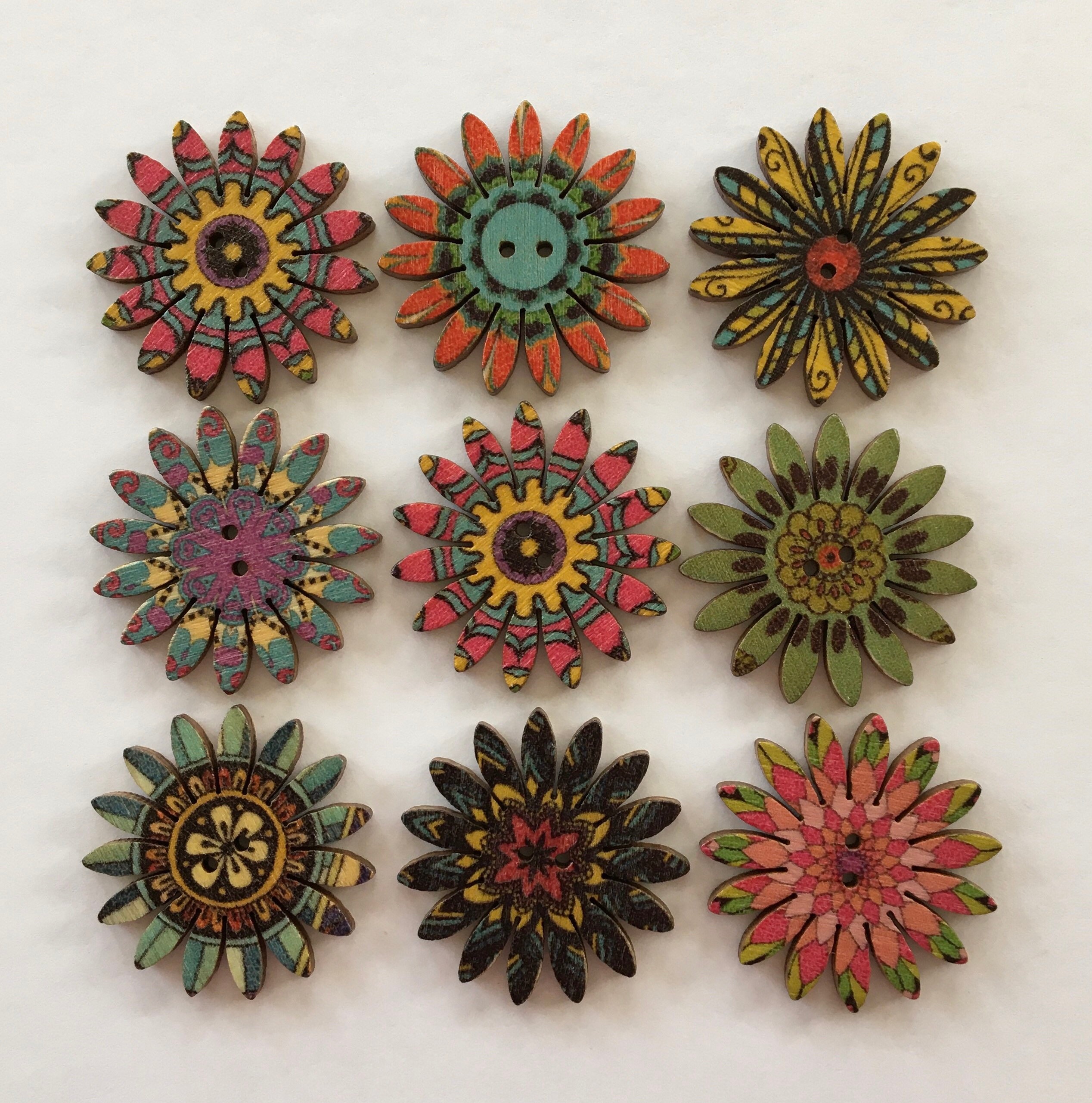 Patterned Buttons Boho Wooden Buttons Flower Buttons Sewing - Etsy