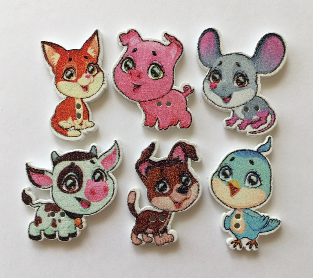 Pig Buttons, Cow Buttons, Sewing Supplies, Cat Buttons, Embellishments ...
