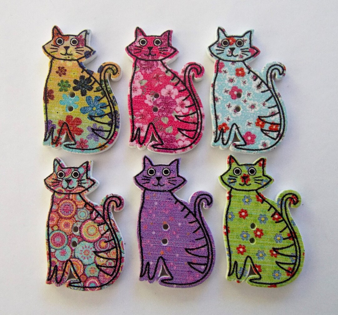 Cat Buttons, Wooden Buttons, Sewing Supplies, Kitten Buttons ...