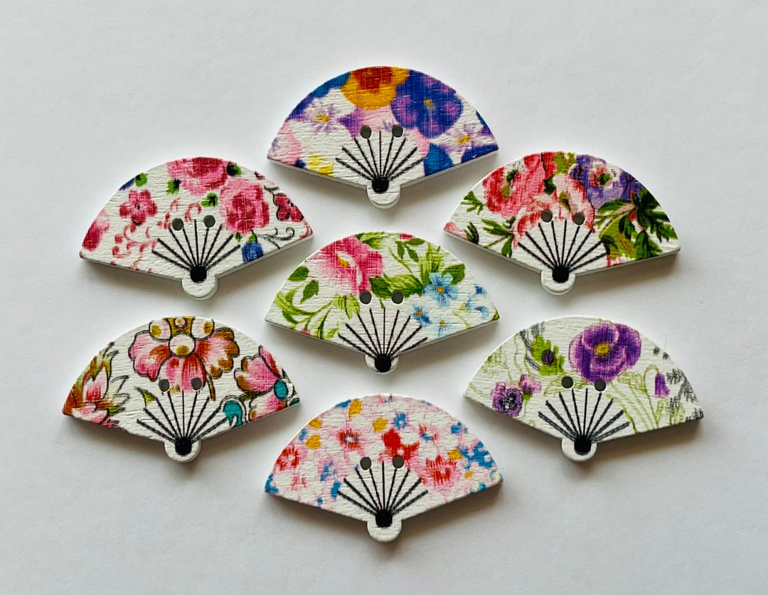 Fan Buttons, Patterned Fan Buttons, Wooden Buttons, Sewing Supplies ...