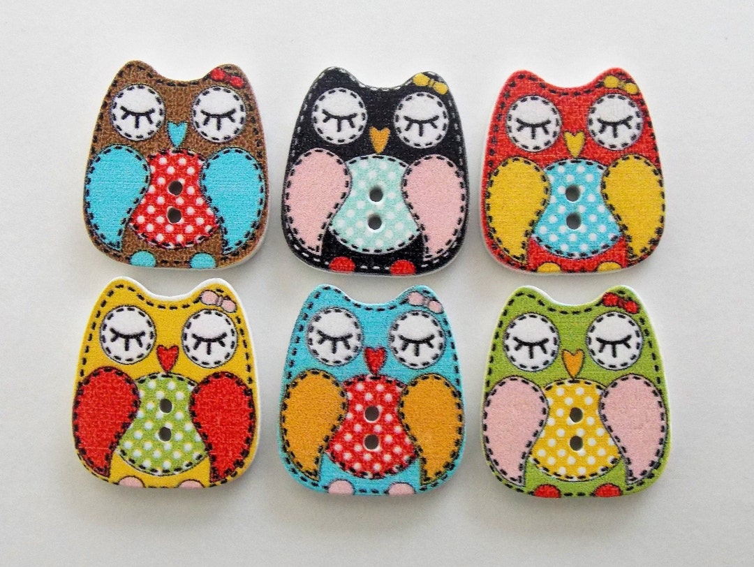 Owl Wooden Buttons, Colorful Bird Embellishments (20mm) - Etsy