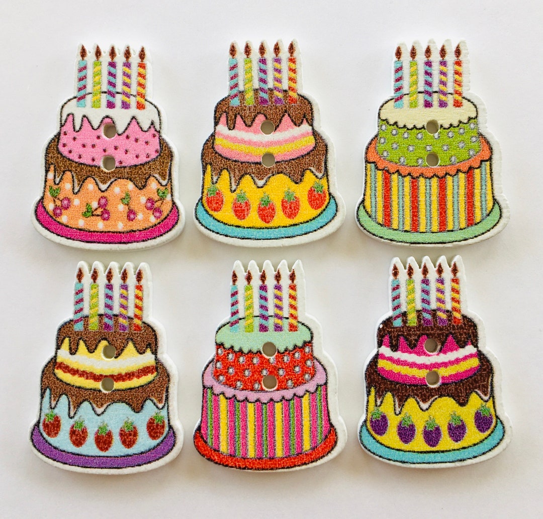 Cake Wooden Buttons, Birthday Sewing Embellishments (30 Mm) - Etsy