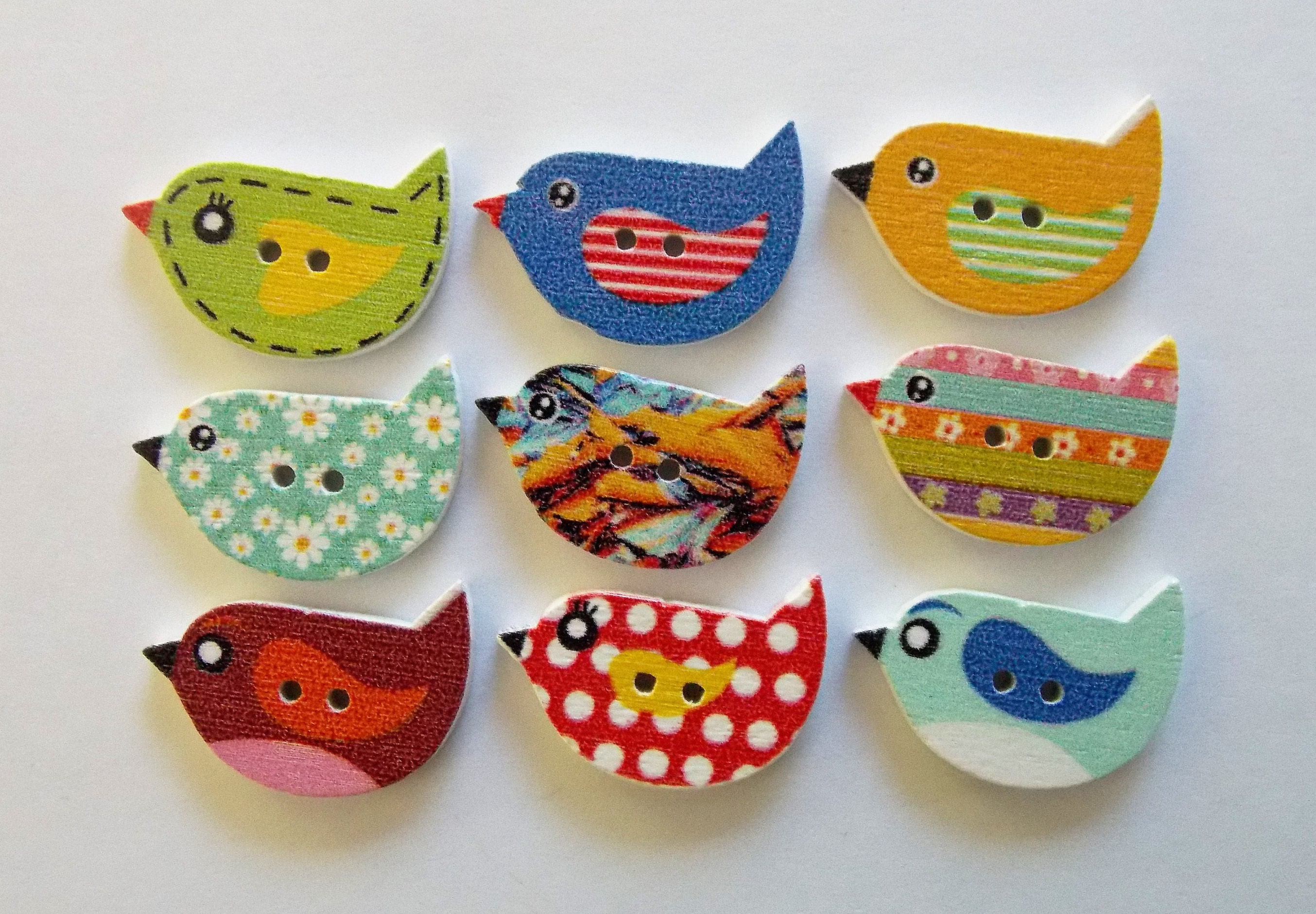 Bird Buttons Wooden Buttons Patterned Buttons Sewing - Etsy