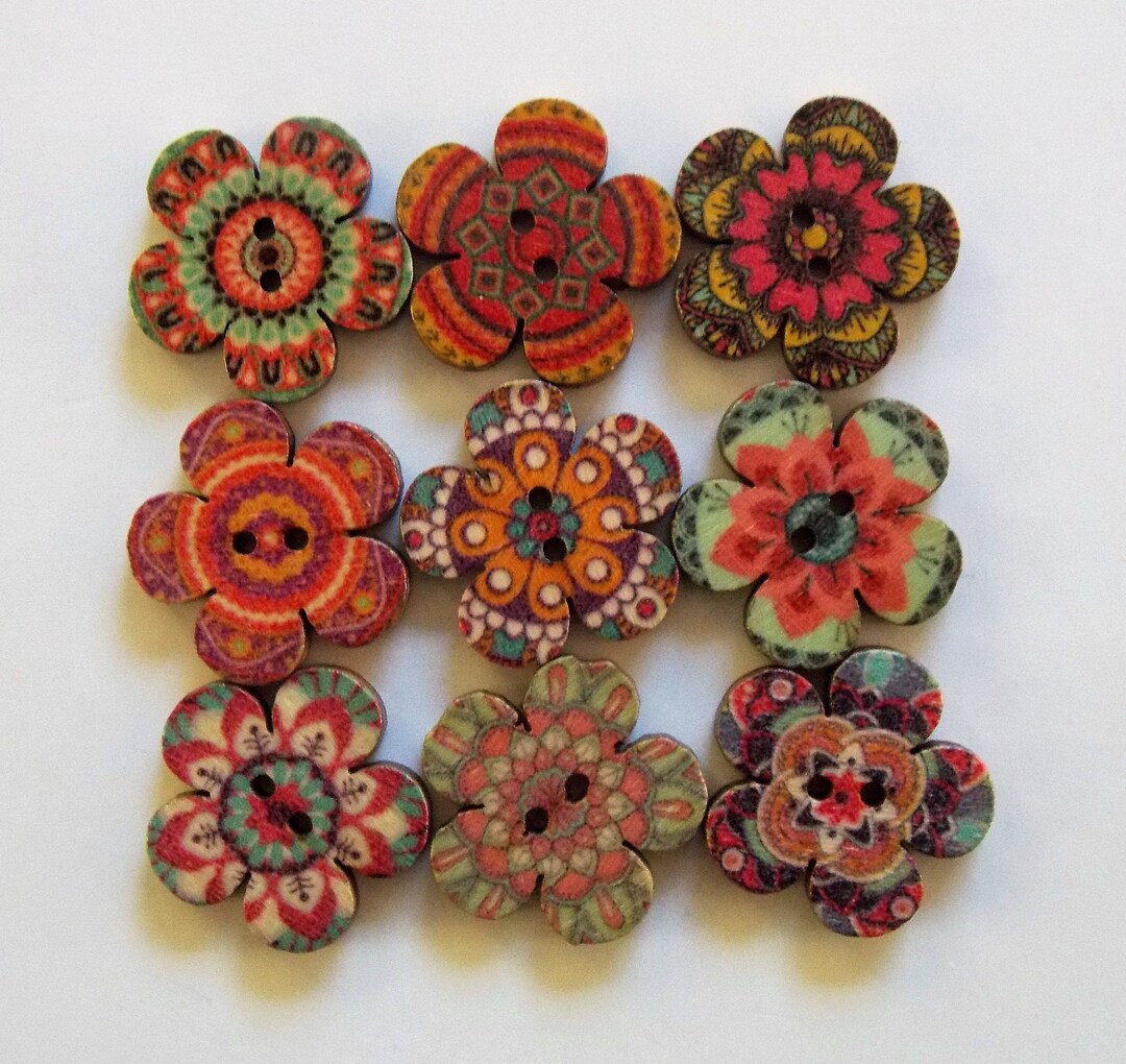 Flower Buttons, 20mm/25mm Patterned Buttons, Floral Buttons, Bohemian ...