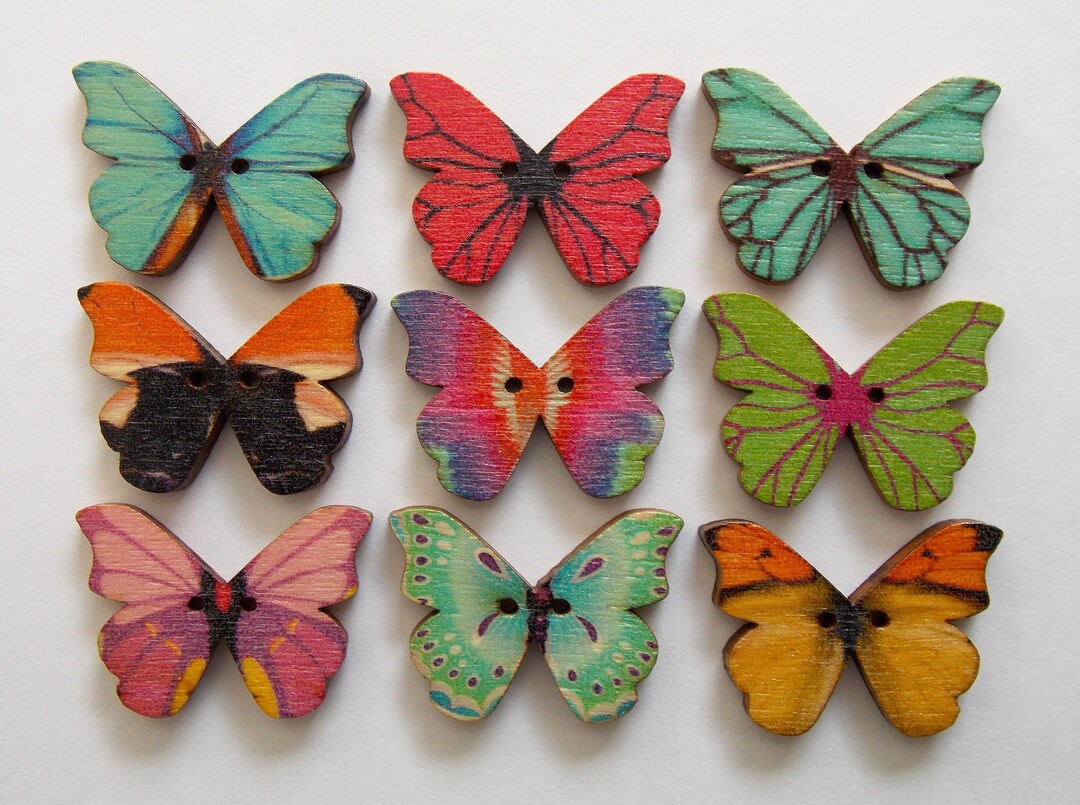 Butterfly Buttons Wooden Buttons Colourful Buttons Sewing - Etsy