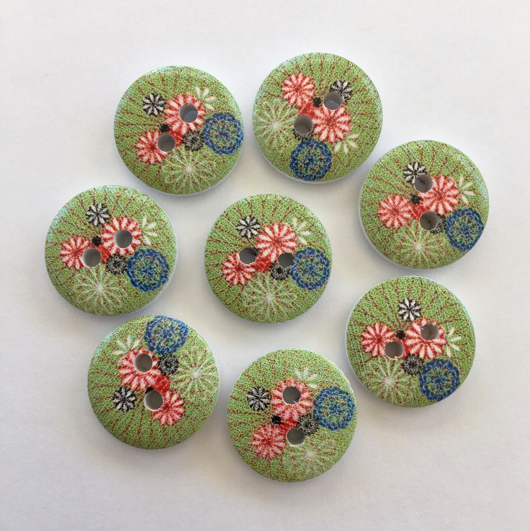 Flower Buttons, Floral Buttons, Green Buttons, Sewing Supplies ...