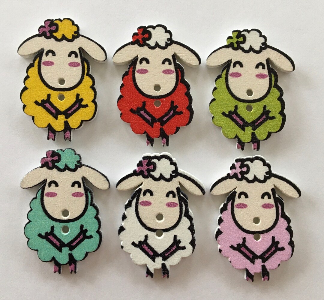 Lamb Buttons, Sheep Buttons, Woolly Buttons, Sewing Supplies, Wooden ...