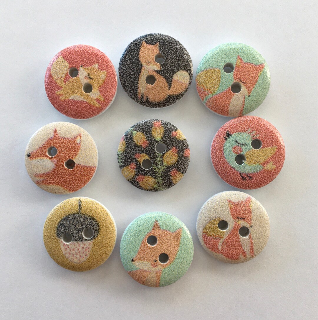 Fox Buttons, Woodland Buttons, 15mm Buttons, Acorn Buttons, Leaf ...