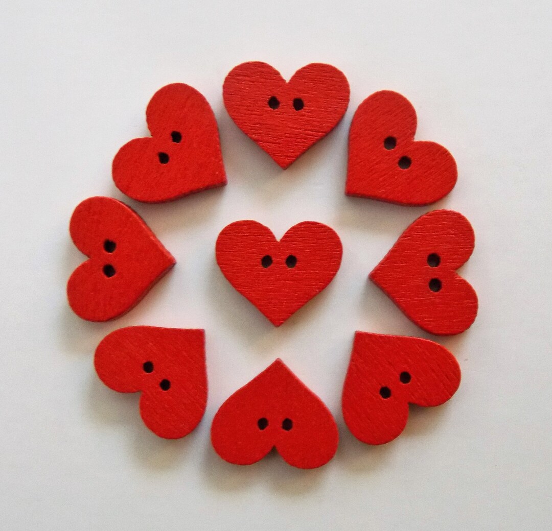 Red Heart Buttons, 1/2” Red Buttons, Heart Buttons, Valentine's Day ...