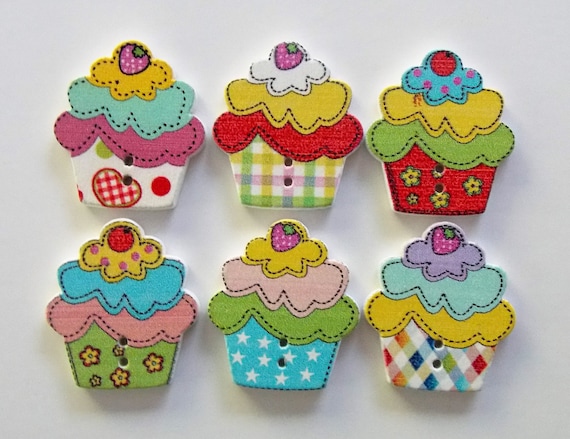 Cupcake Buttons Cake Buttons Wooden Buttons Sewing - Etsy