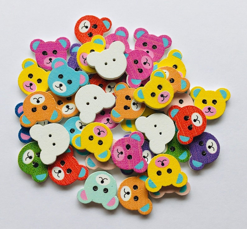 Bear Buttons, Teddy Buttons, Bear Face Buttons, Wooden Buttons, Sewing ...