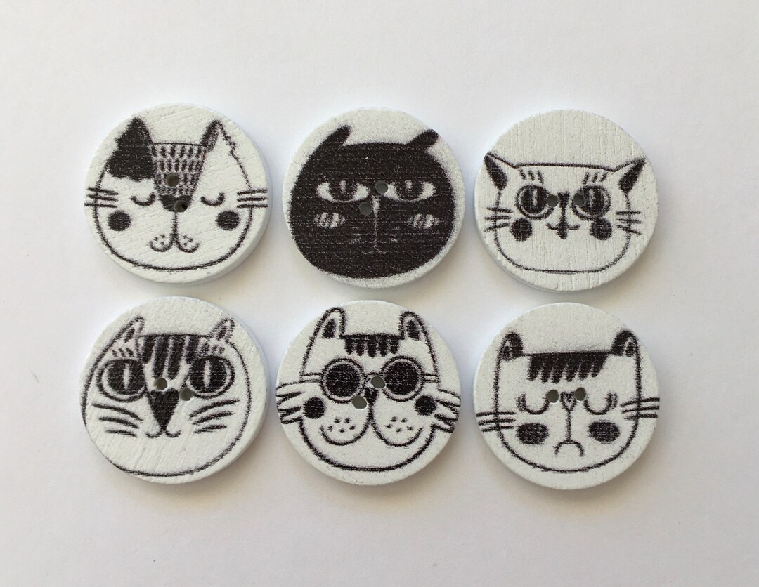 Cat Buttons Black and White Cat Buttons Kitten Buttons - Etsy