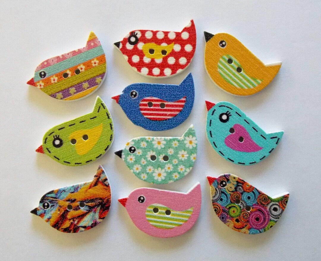 Bird Buttons, Wooden Buttons, Patterned Buttons, Sewing Supplies ...