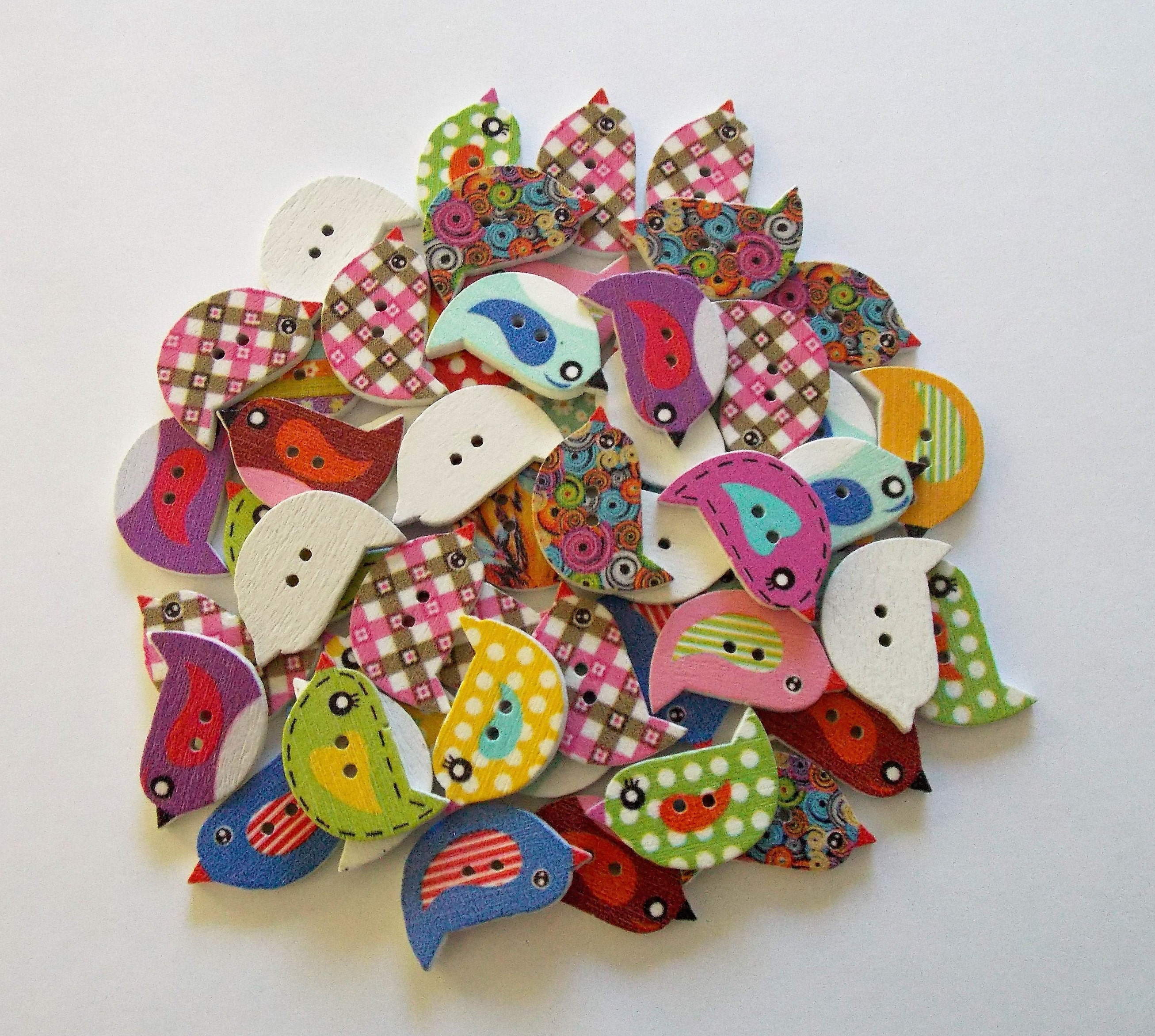 Bird Buttons Wooden Buttons Patterned Buttons Sewing | Etsy