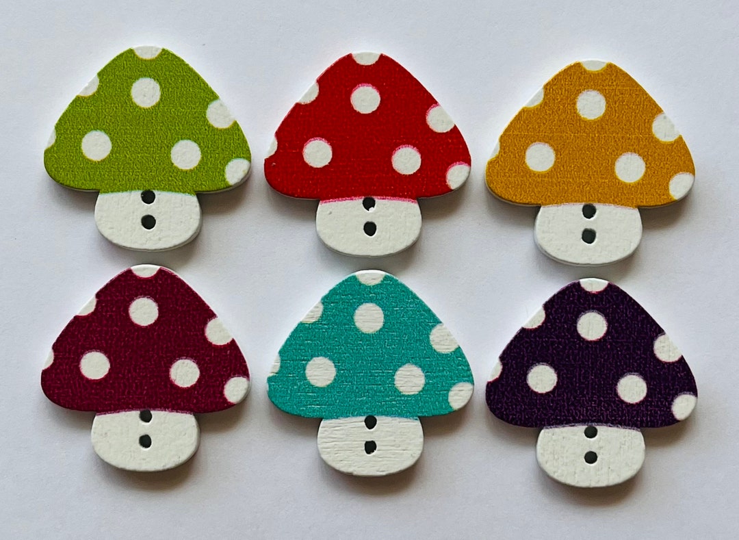 Mushroom Buttons, Polka Dot Wooden Toadstool Buttons, Sewing ...