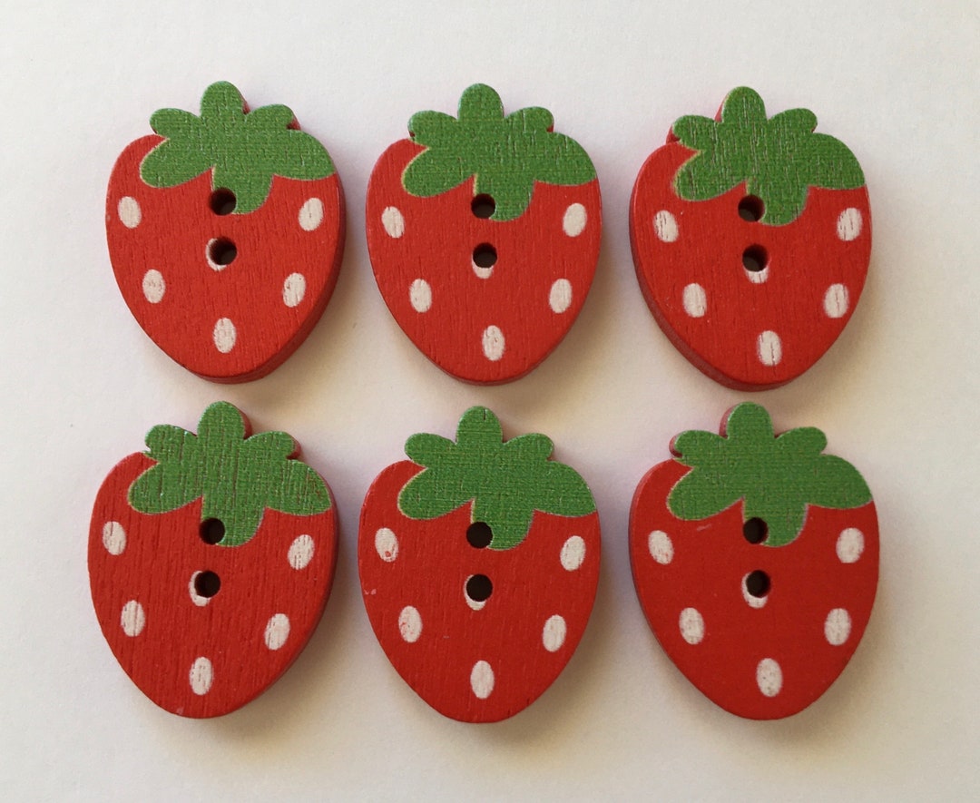 Strawberry Buttons, 22mm Buttons, Wooden Buttons, Red Buttons, Fruit ...