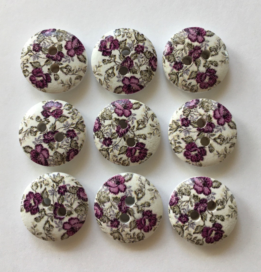 Flower Buttons, Purple Flower Buttons, 15mm Buttons, Leaf Buttons ...