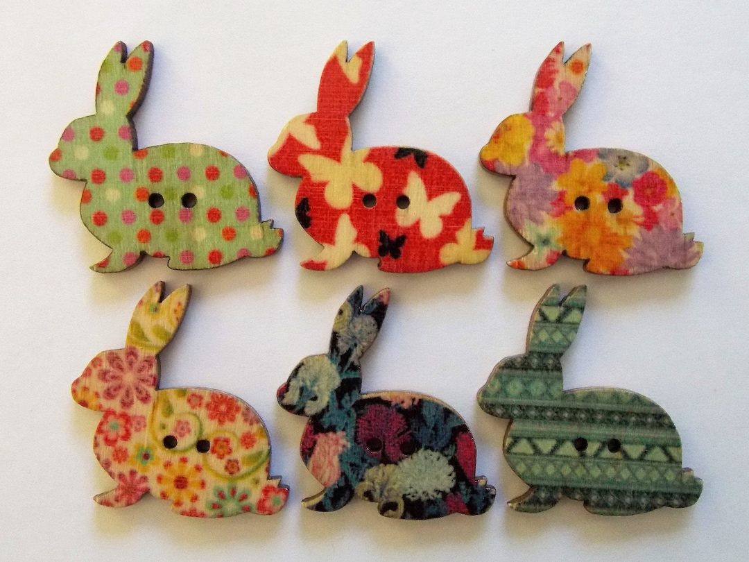 Rabbit Buttons, Bunny Buttons, Easter Buttons, Sewing Supplies, Wooden ...
