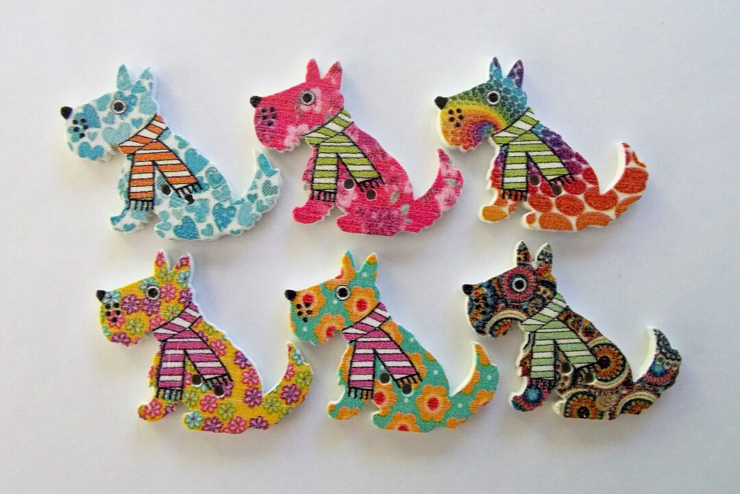 Dog Buttons, Canine Buttons, Scottie Dog Buttons, Wooden Buttons ...