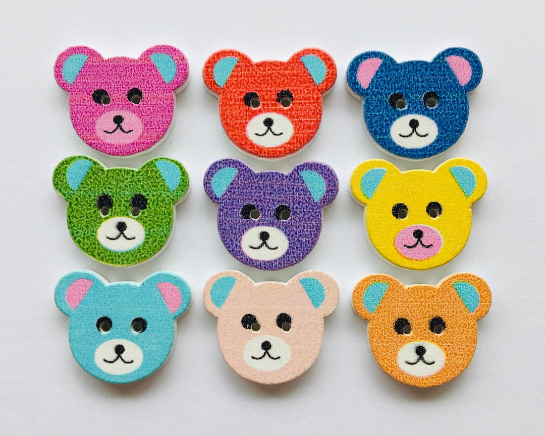 Bear Buttons, Teddy Buttons, Bear Face Buttons, Wooden Buttons, Sewing ...