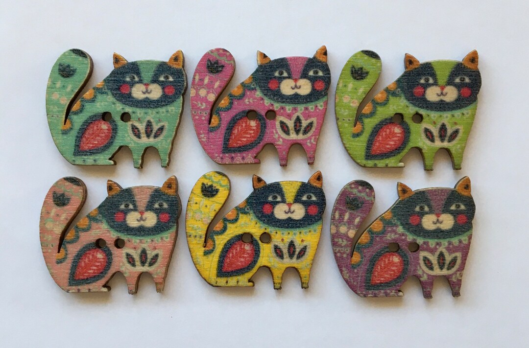Cat Buttons, Retro Buttons, Sewing Supplies, Kitten Buttons ...