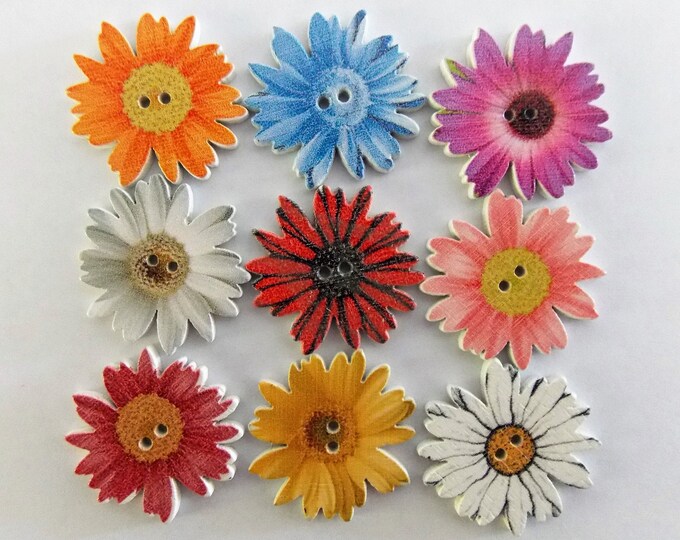 Flower Buttons, Floral Buttons, Wooden Buttons, Sewing Supplies, Daisy ...