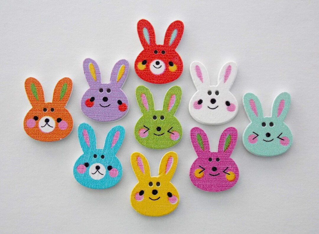 Bunny Buttons, Easter Buttons, Wooden Buttons, Sewing Supplies, Rabbit ...