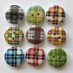 Checked Buttons, Plaid Buttons, Tartan Buttons, 15mm Buttons, White ...