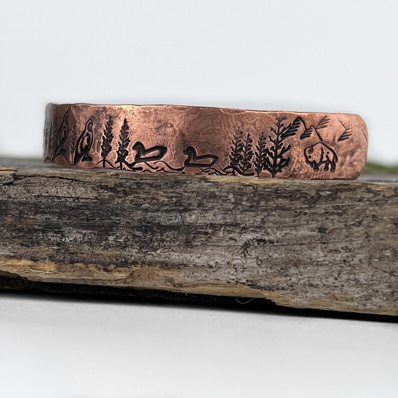Handmade Copper Hunting Bracelet: Engraved Forest Scene Cuff - Etsy
