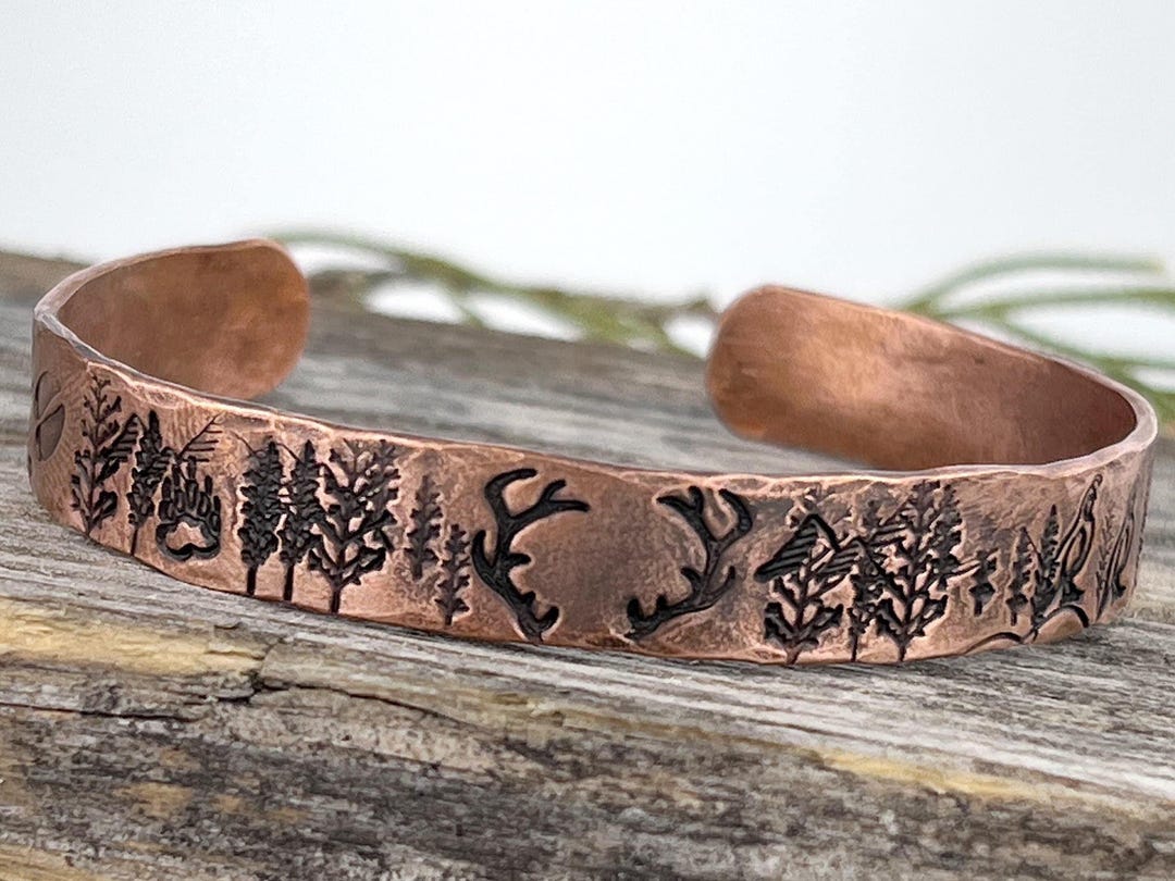 Handmade Copper Hunting Bracelet: Engraved Forest Scene Cuff - Etsy