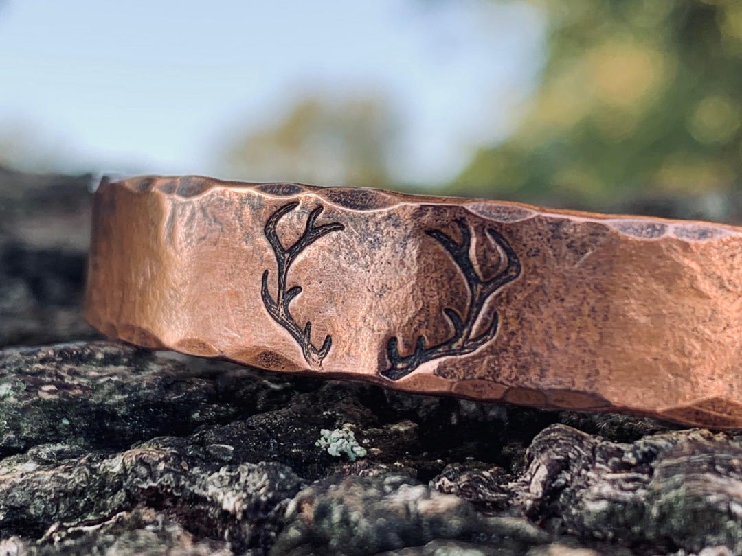 Engraved Deer Antler Copper Bracelet - Handmade Hunter Gift - Etsy