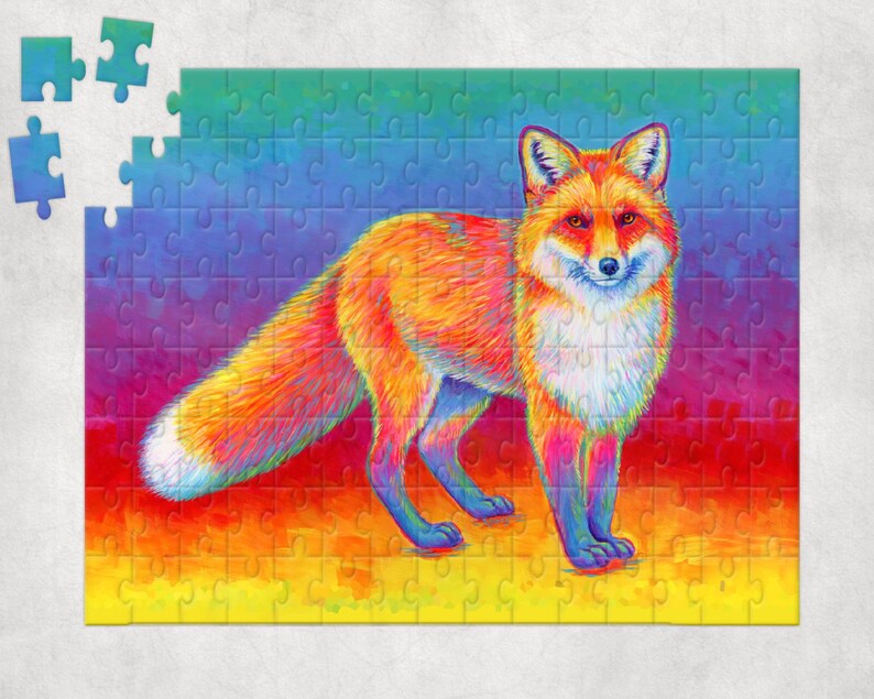 Psychedelic Rainbow Cute Red Fox Art Jigsaw Puzzle 120 252 - Etsy