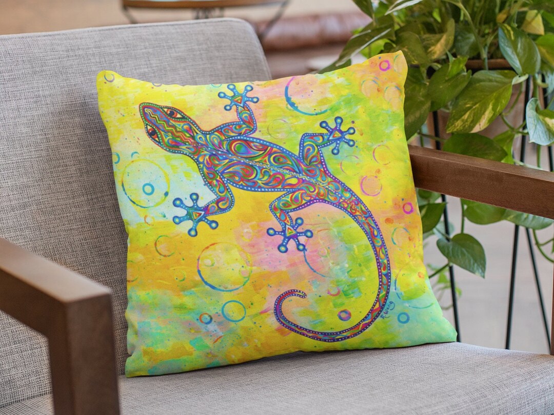 Groovy Gecko Psychedelic Rainbow Reptile Lizard Polyester Square Throw ...
