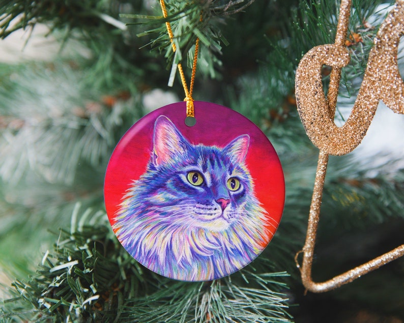 Cute Purple Maine Coon Tabby Cat Colorful Rainbow Kitty Pop Art Ceramic ...