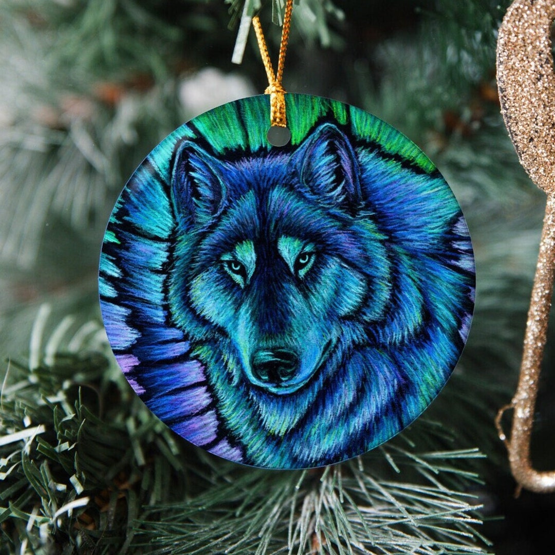 Wolf Aurora Colorful Fantasy Spirit Animal Pop Art Ceramic Porcelain ...
