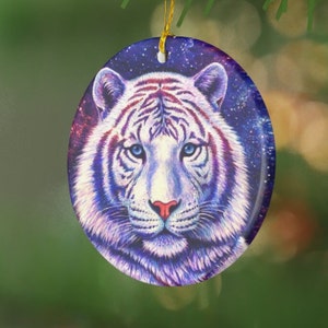 Cosmic White Tiger Fantasy Galaxy Rainbow Stars Colorful Ceramic ...