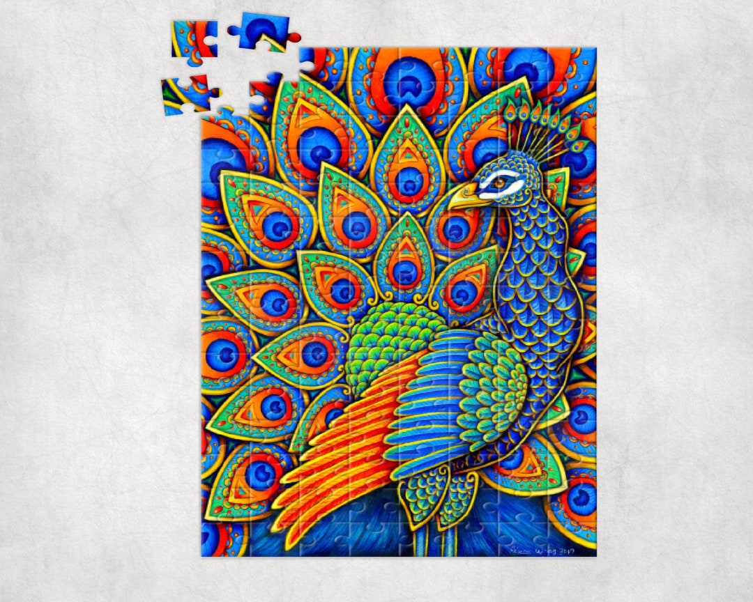 Colorful Paisley Peacock Rainbow Bird Art Jigsaw Puzzle (120, 252, 500 ...
