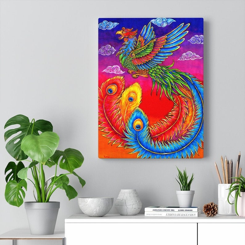 Fenghuang Chinese Phoenix Rainbow Bird Canvas Wall Art Print - Etsy