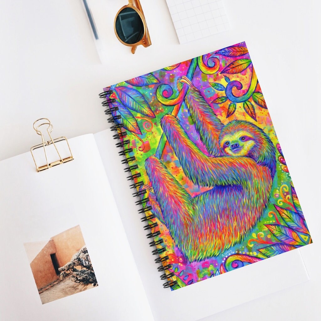 Psychedelic Rainbow Cute Colorful Sloth Trippy Animal Spiral Notebook ...