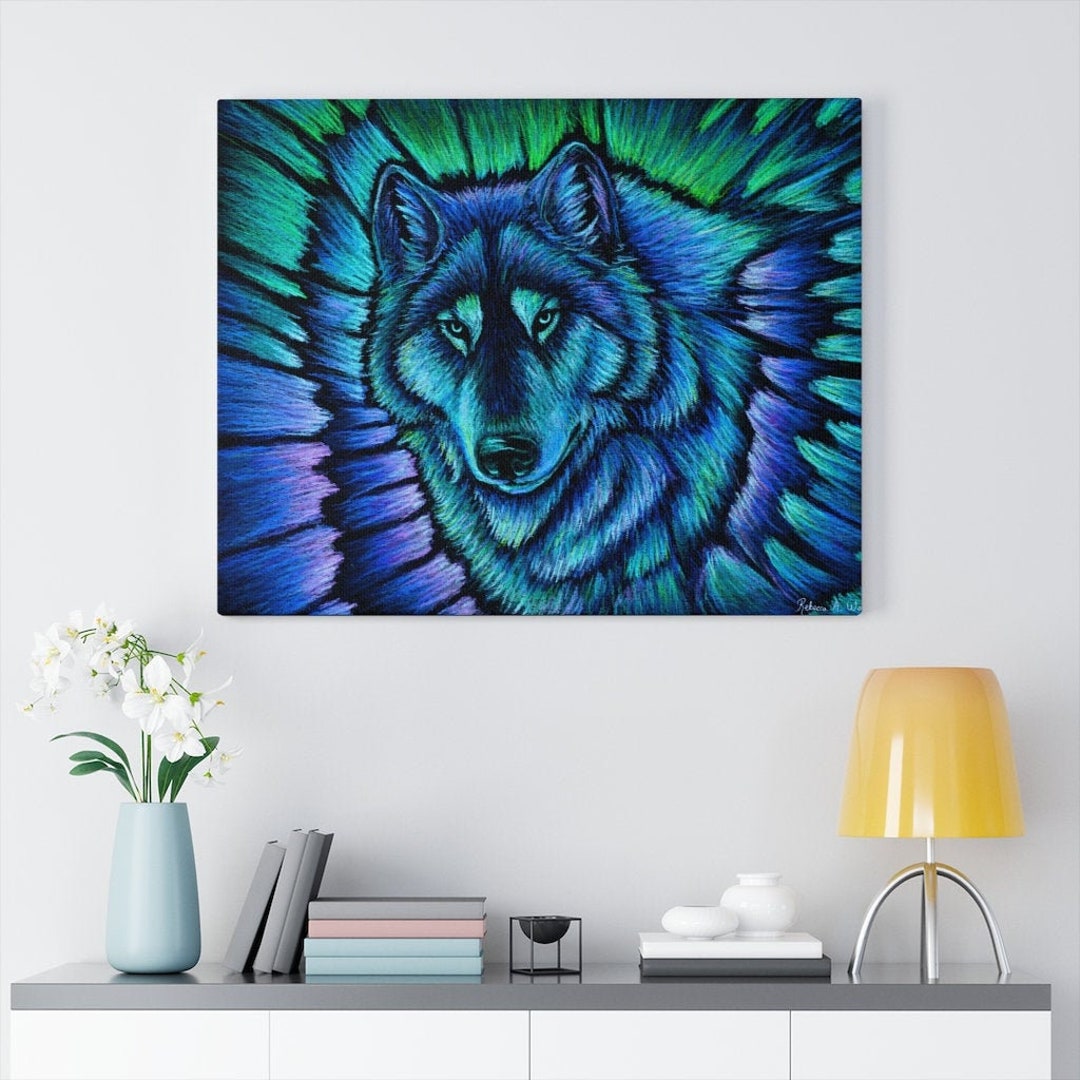 Blue Fantasy Wolf Aurora Rainbow Spirit Animal Canvas Wall Art Print - Etsy