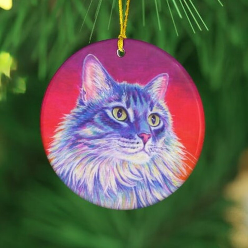 Cute Purple Maine Coon Tabby Cat Colorful Rainbow Kitty Pop Art Ceramic ...