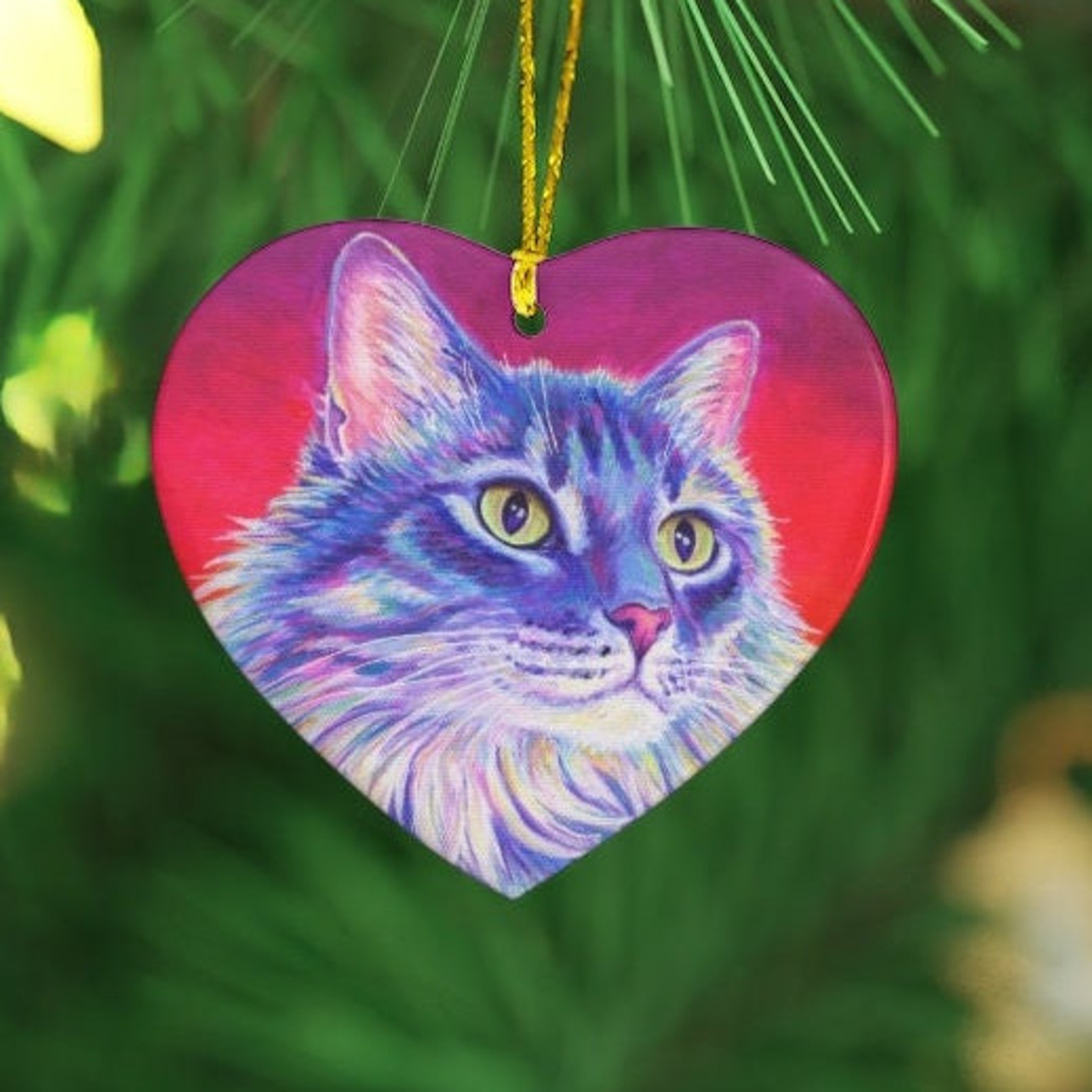 Cute Purple Maine Coon Tabby Cat Colorful Rainbow Kitty Pop Art Ceramic ...