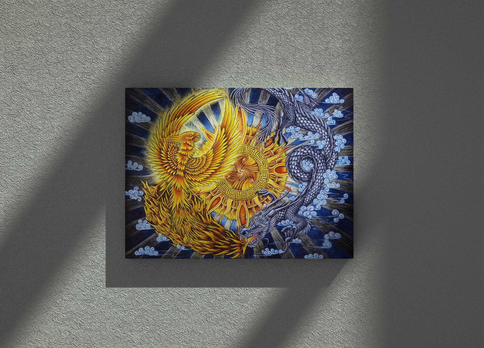 Chinese Phoenix and Dragon Fantasy Canvas Wall Art Print - Etsy