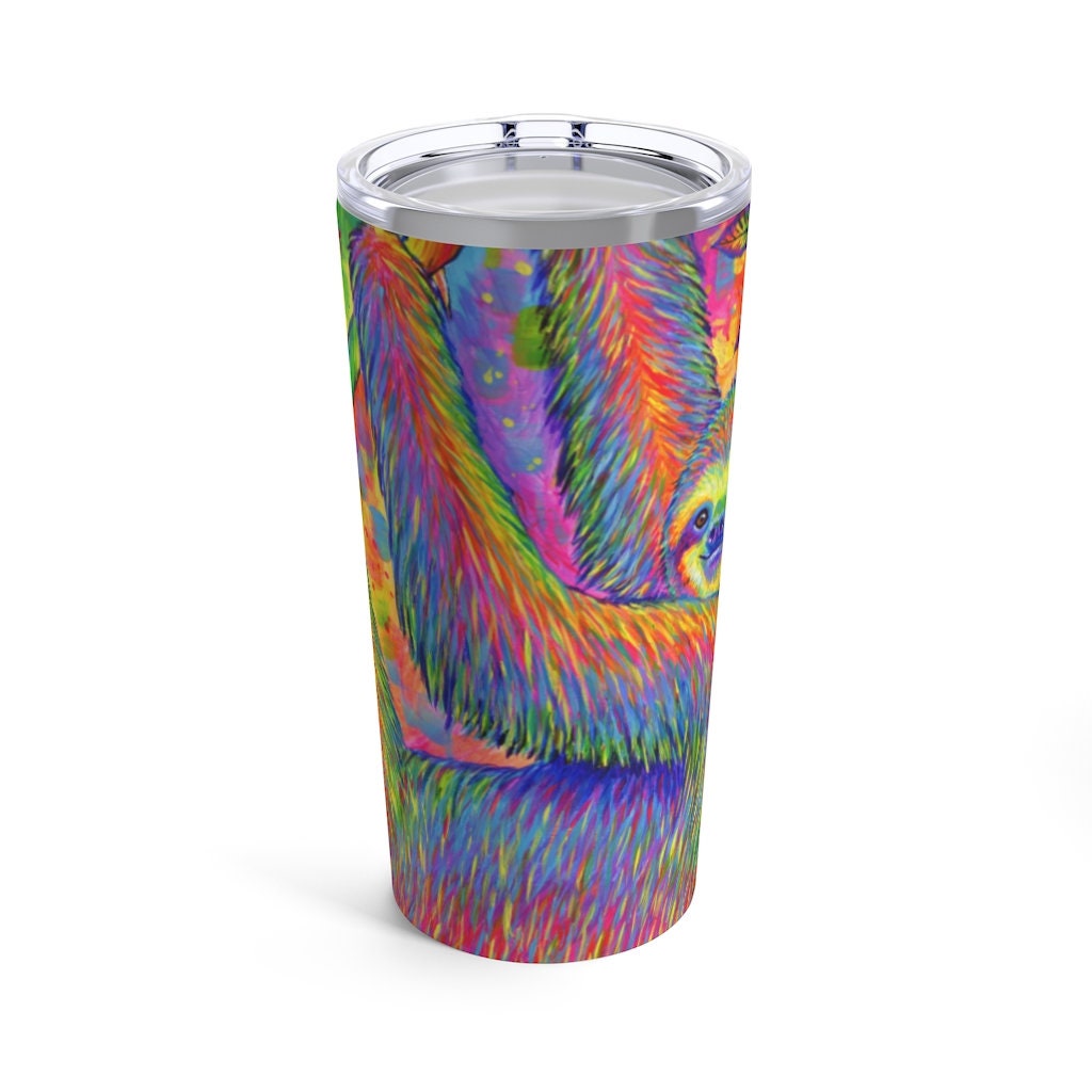 Psychedelic Rainbow Cute Sloth Trippy Groovy Stainless Steel Travel Mug ...
