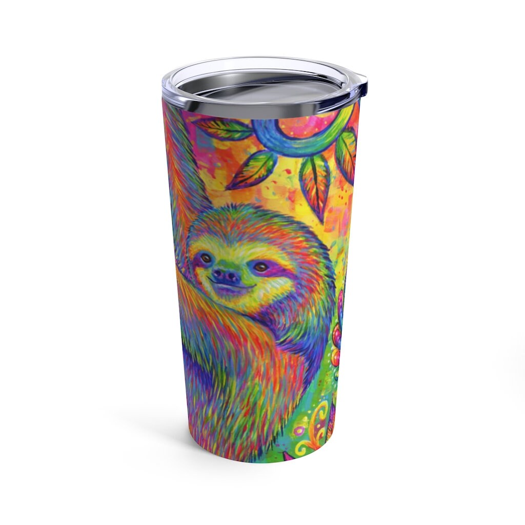 Psychedelic Rainbow Cute Sloth Trippy Groovy Stainless Steel Travel Mug ...