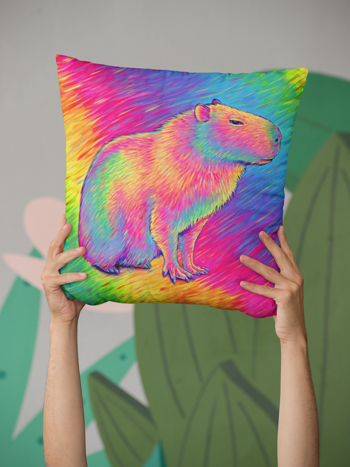 Psychedelic Rainbow Cute Capybara Polyester Square Throw - Etsy