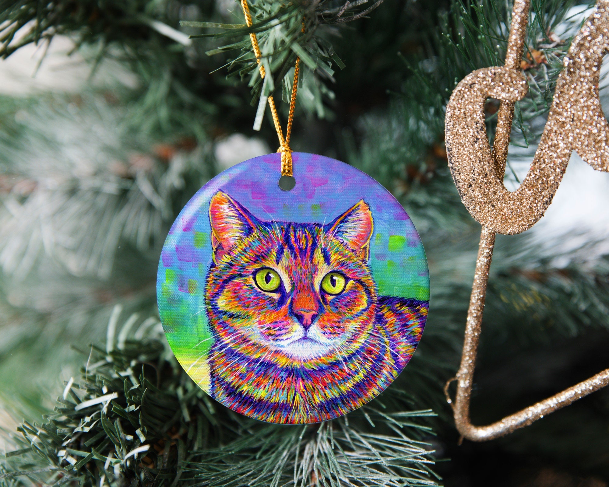 Colorful Brown Tabby Cat Cute Rainbow Kitty Pop Art Custom - Etsy