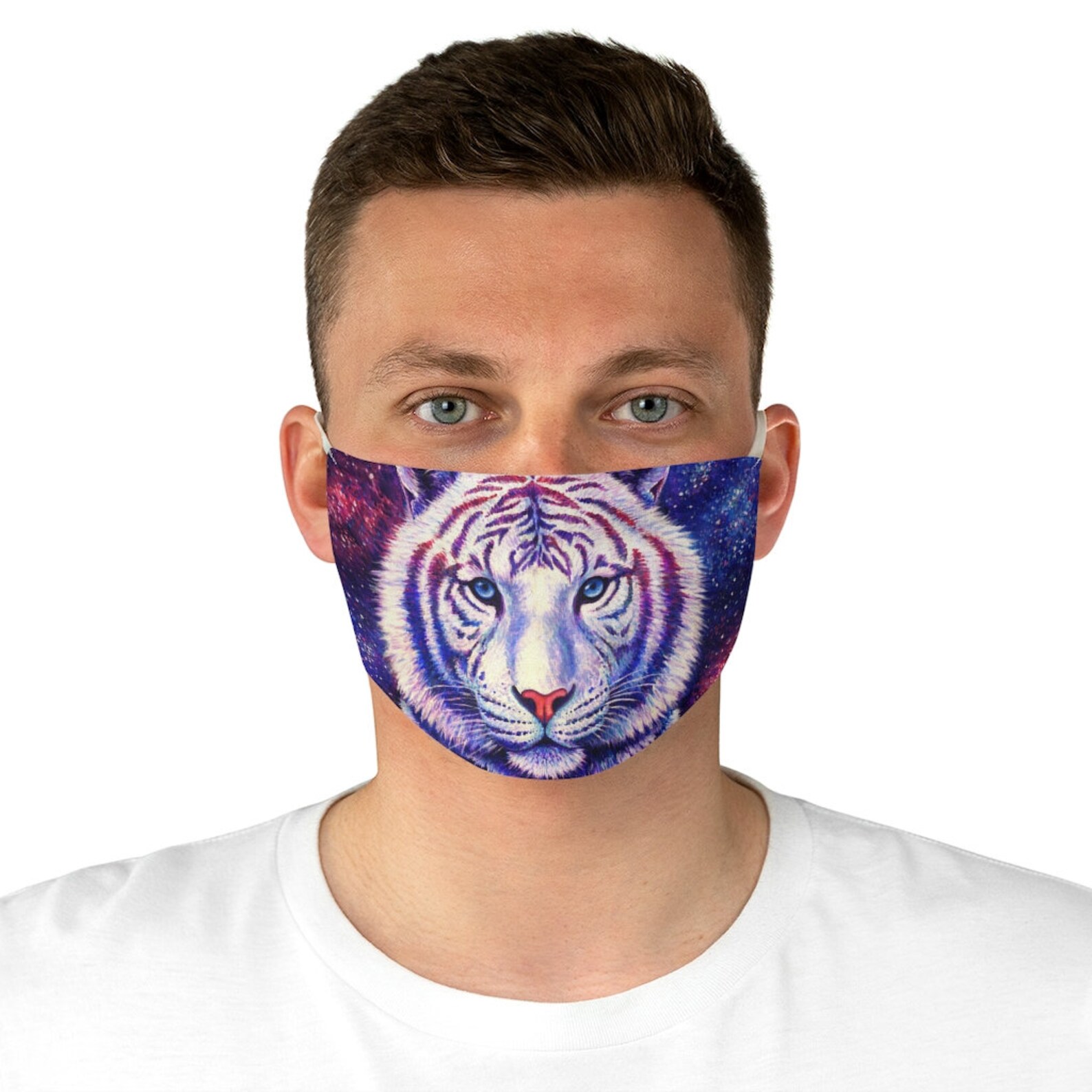 Cosmic White Tiger Fabric Face Mask | Etsy