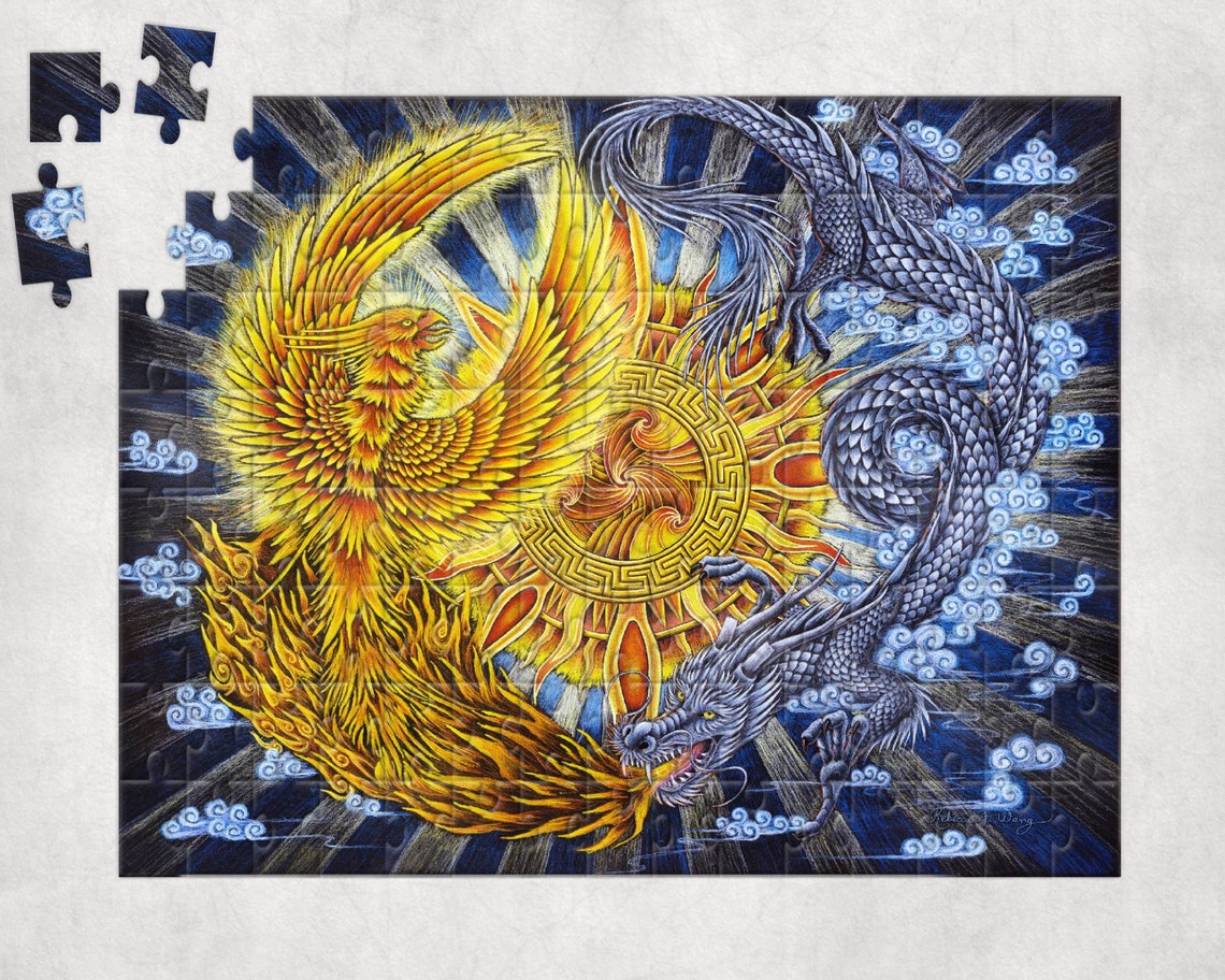 Phoenix and Dragon Fantasy Art Jigsaw Puzzle | Etsy