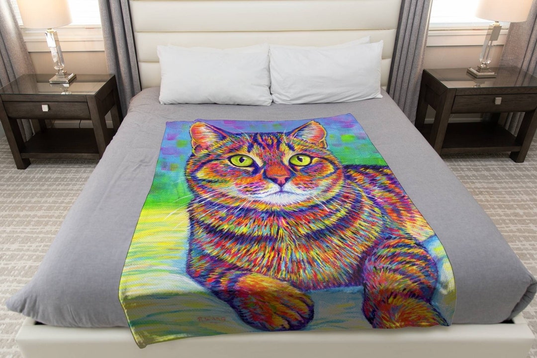 Colorful Rainbow Brown Tabby Cute Cat Pop Art Plush Fleece Velveteen ...